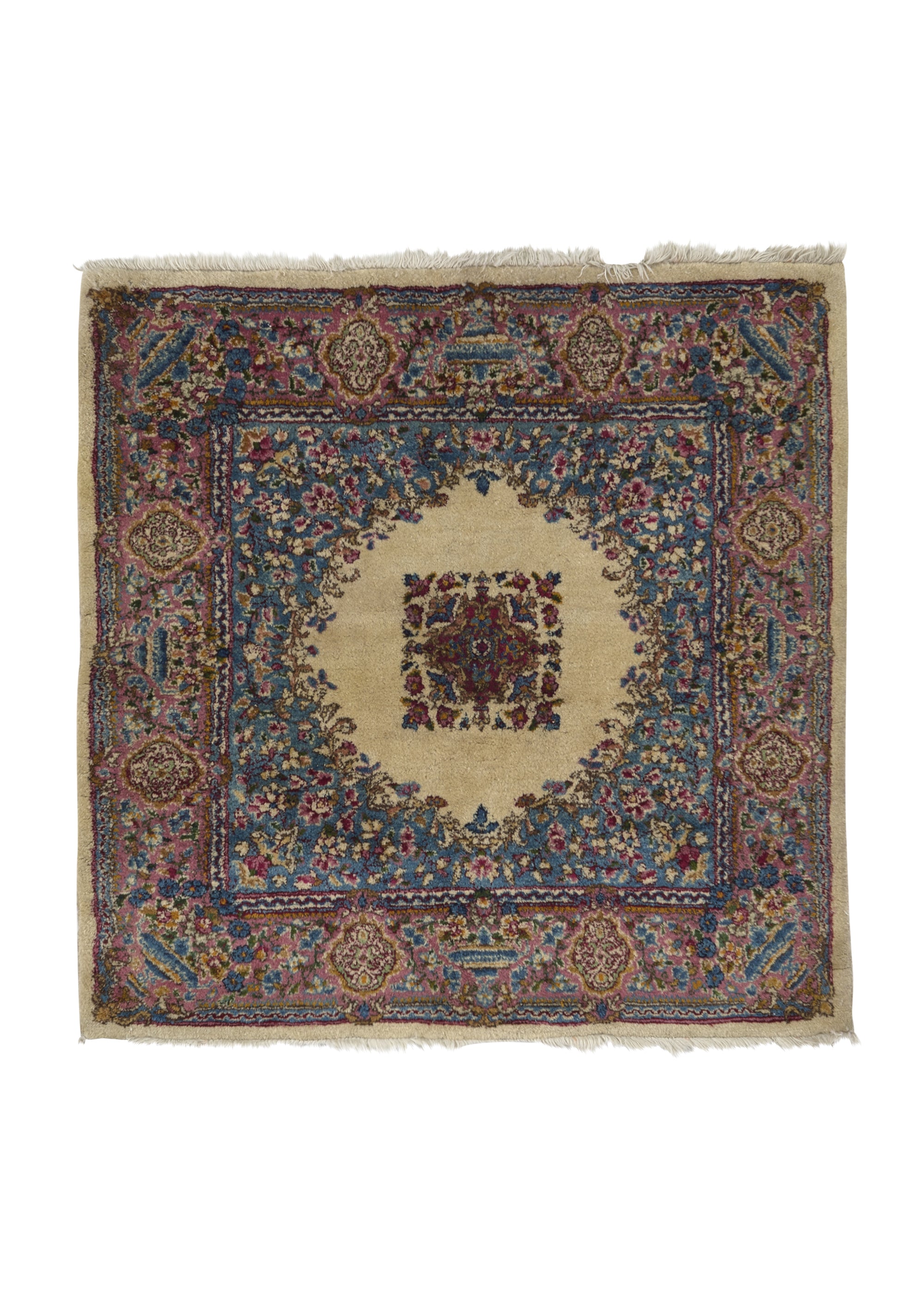 Persian Rug Kerman Handmade Square Traditional 3'0"x3'0" (3x3) Pink Wh ...