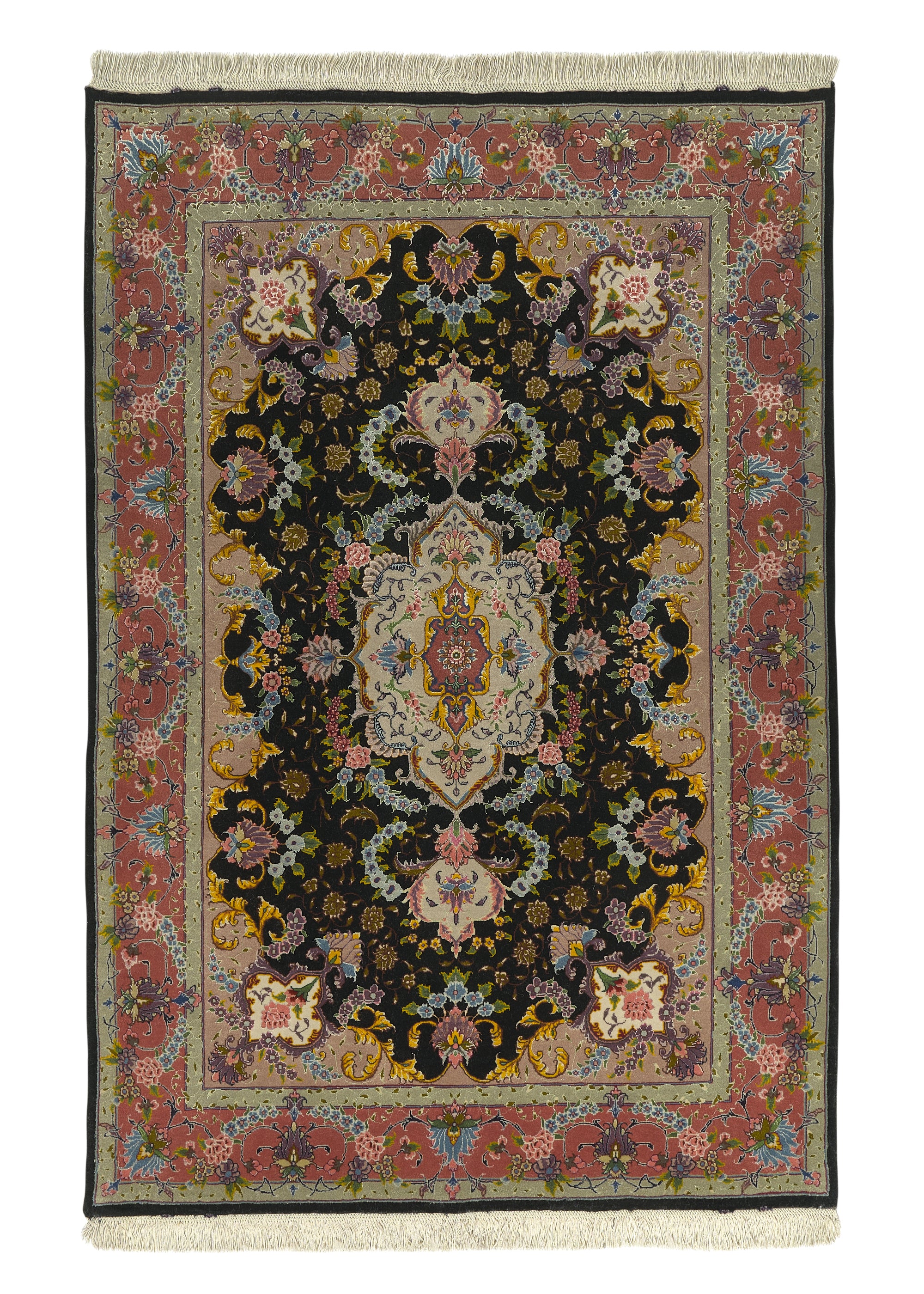 Persian Rug Tabriz Handmade Area Traditional 3'3"x4'10" (3x5) Black Pi ...