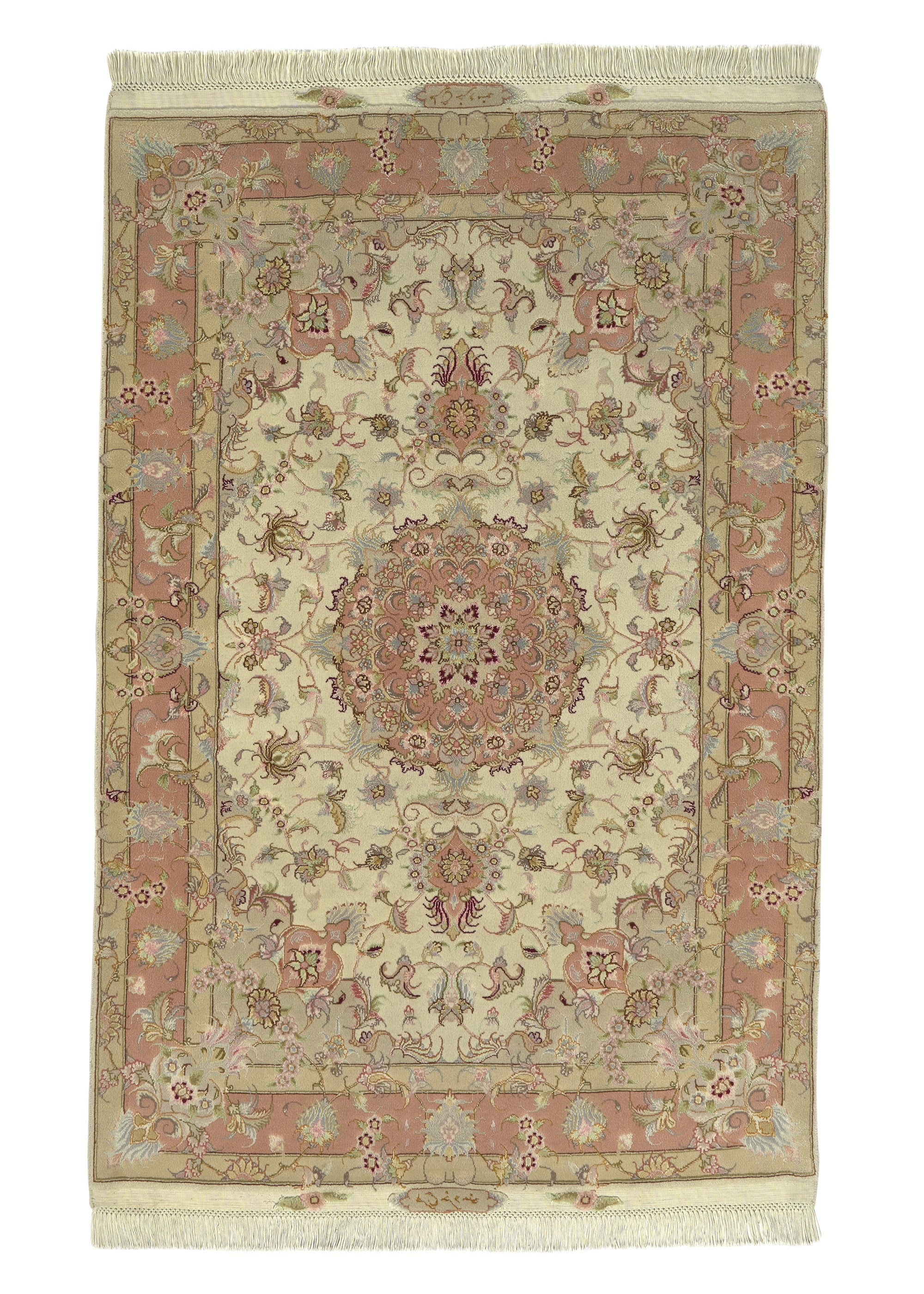 Persian Rug Tabriz Handmade Area Traditional 3'4"x5'0" (3x5) Pink Whit ...